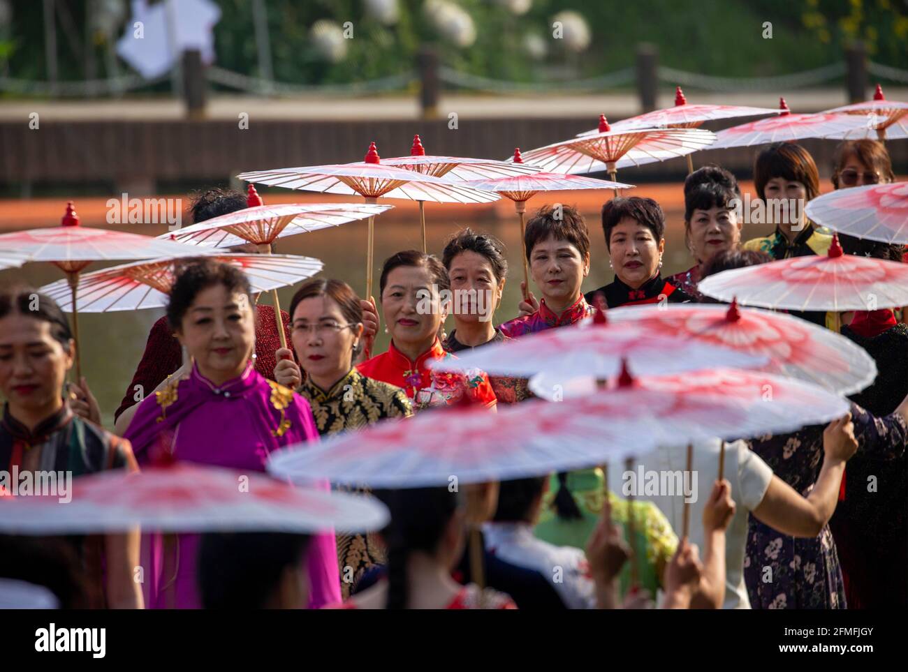 TAIZHOU, CHINA - MAY 9, 2021 - Photo shows cheongsam lovers display ...