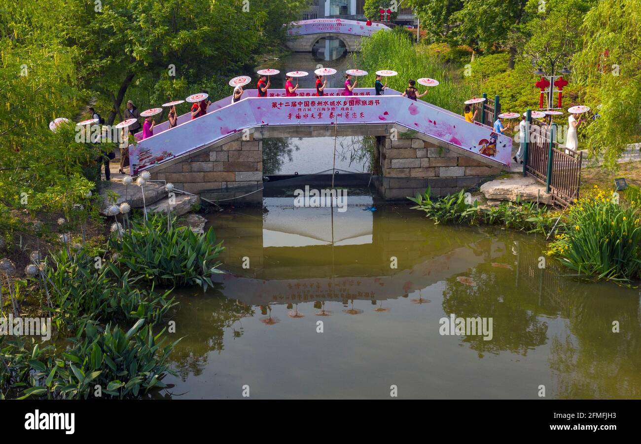 TAIZHOU, CHINA - MAY 9, 2021 - Aerial photo shows cheongsam lovers ...
