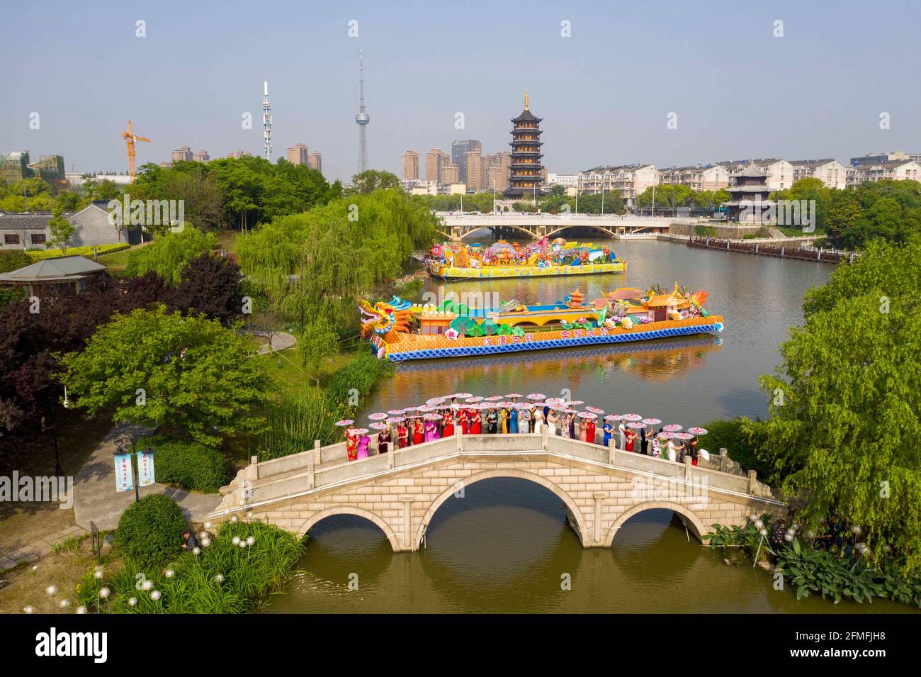 TAIZHOU, CHINA - MAY 9, 2021 - Aerial photo shows cheongsam lovers ...