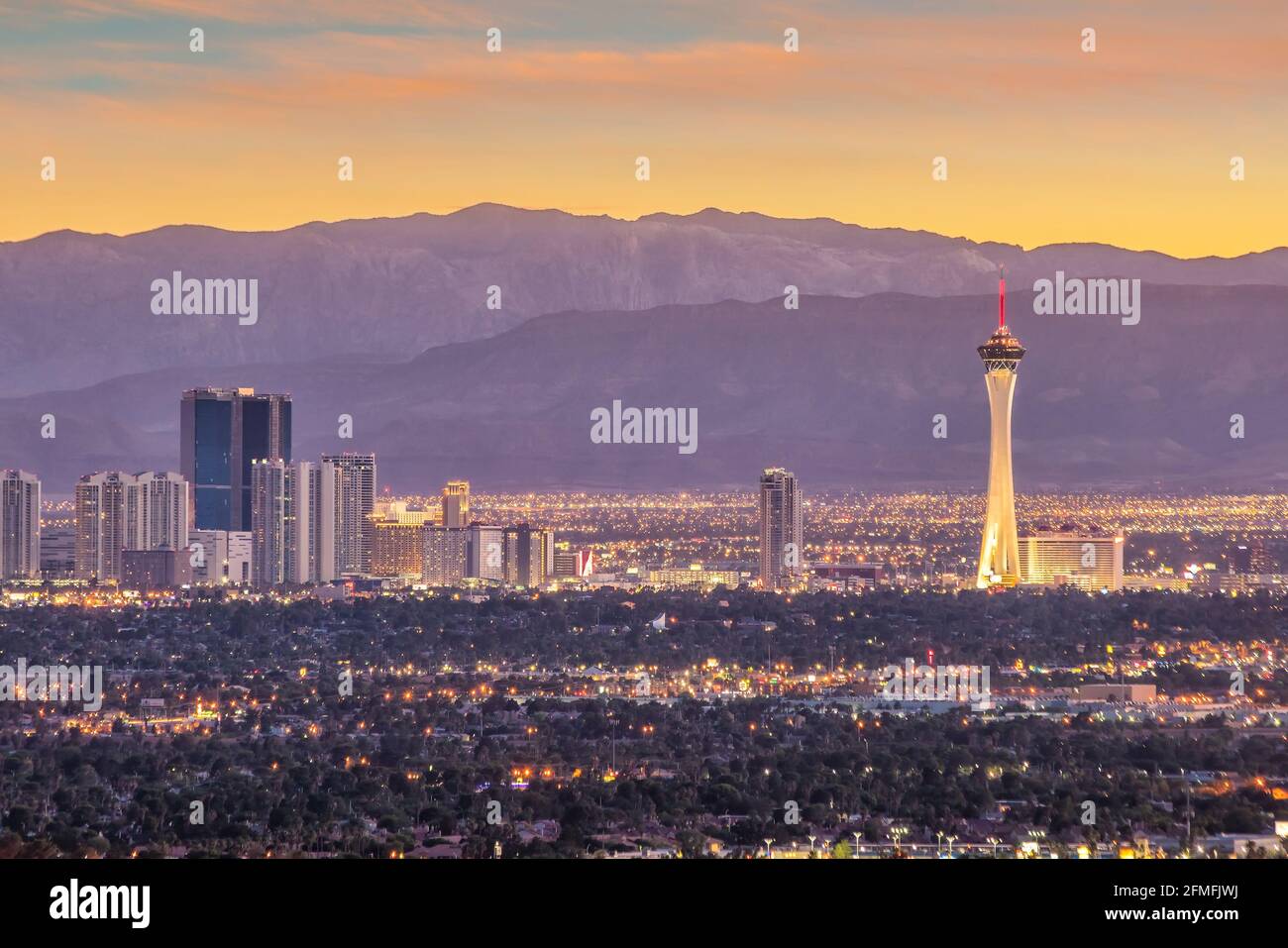 Panorama cityscape view of Las Vegas at sunset in Nevada, United States ...