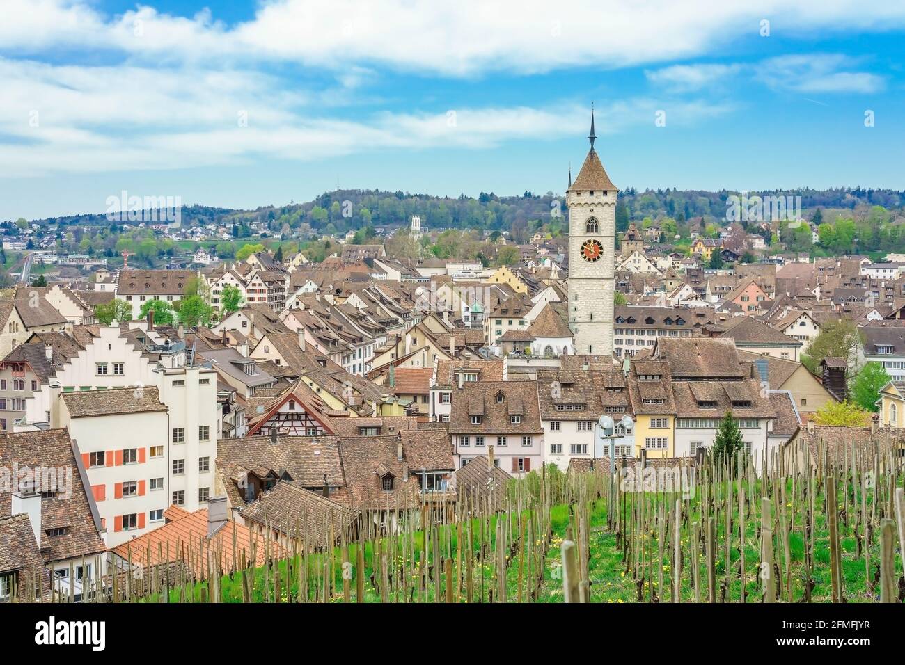 Panoramic view of the old town of Schaffhausen, Switzerland from Munot ...