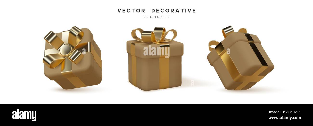 Gift wrapped box gold Stock Vector Images - Alamy