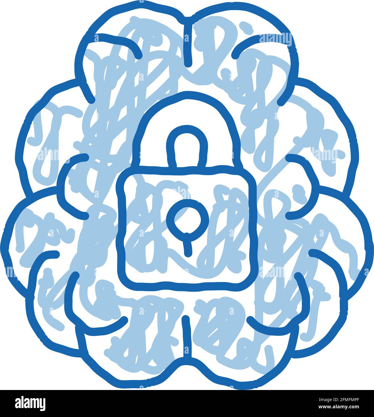 Brain And Locked Padlock doodle icon hand drawn illustration Stock ...
