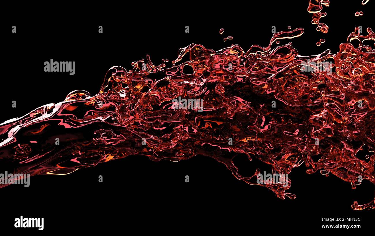 Red liquid stream jet in 3d style on black background Liquid splash ...