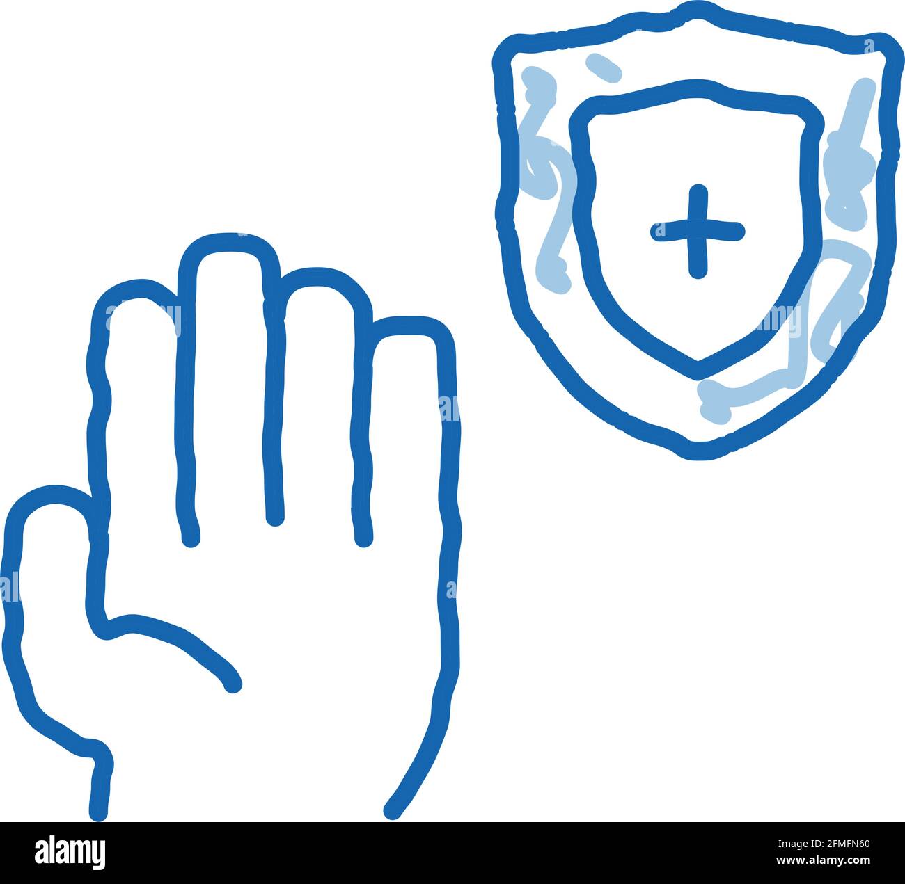 Hand Shield With Cross doodle icon hand drawn illustration Stock Vector ...