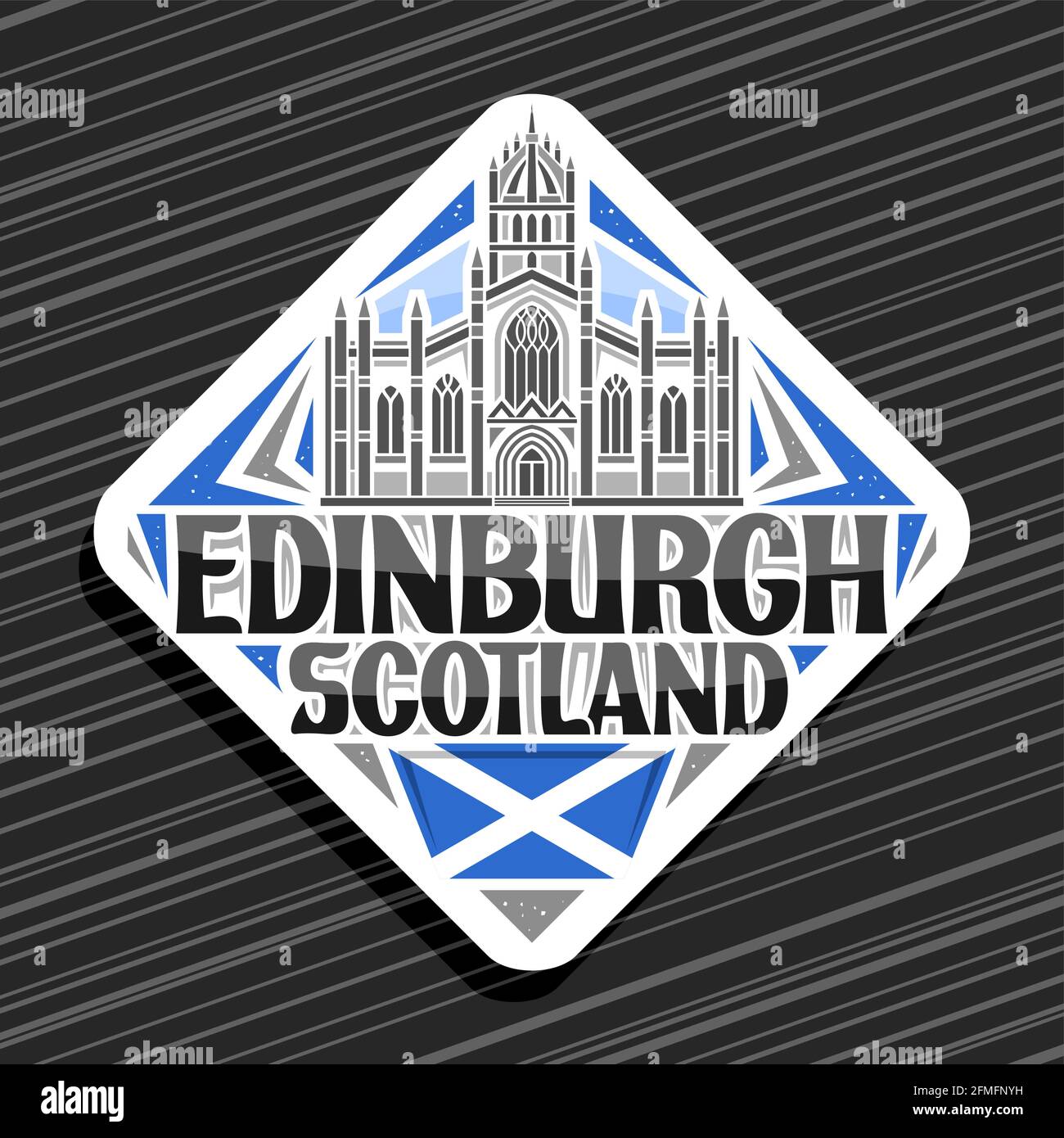 Vector logo for Edinburgh, white rhombus road sign with illustration of ...