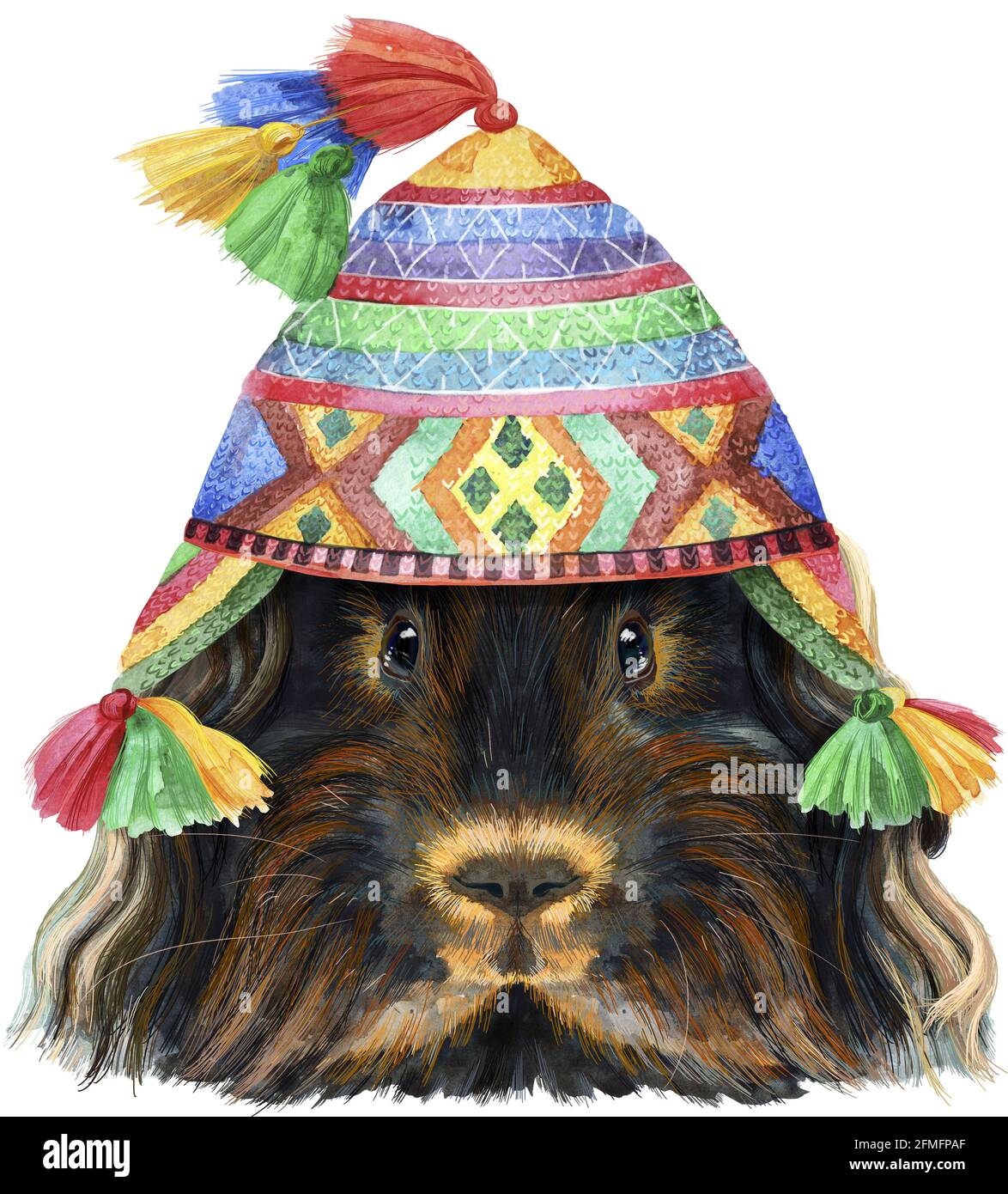 Cute cavy in hat from Peru. Pig for T-shirt graphics. Watercolor Merino ...