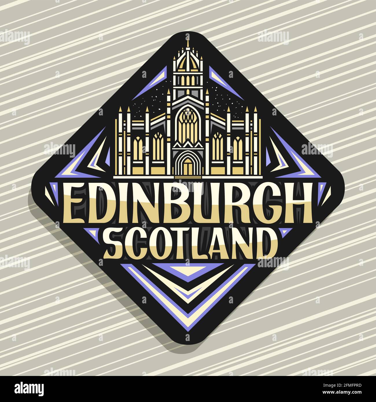 Vector logo for Edinburgh, black rhombus road sign with illustration of ...