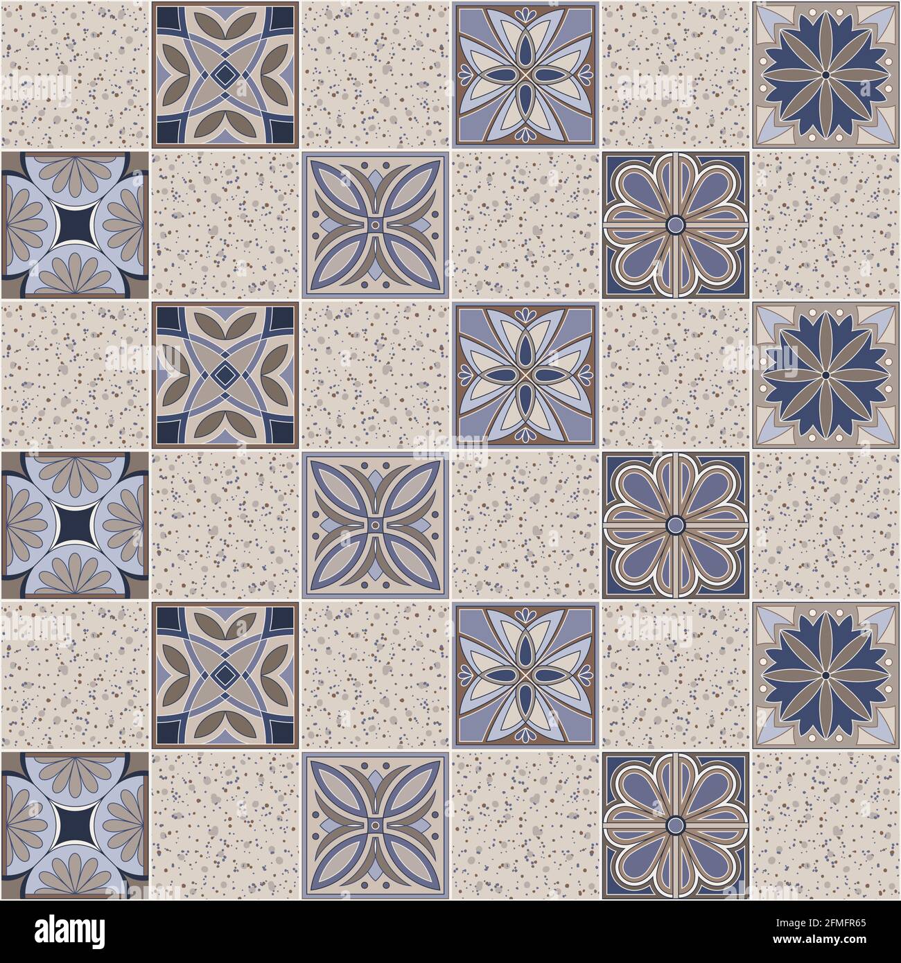 Geometric background square tiles with an ethnic pattern in beige and ...