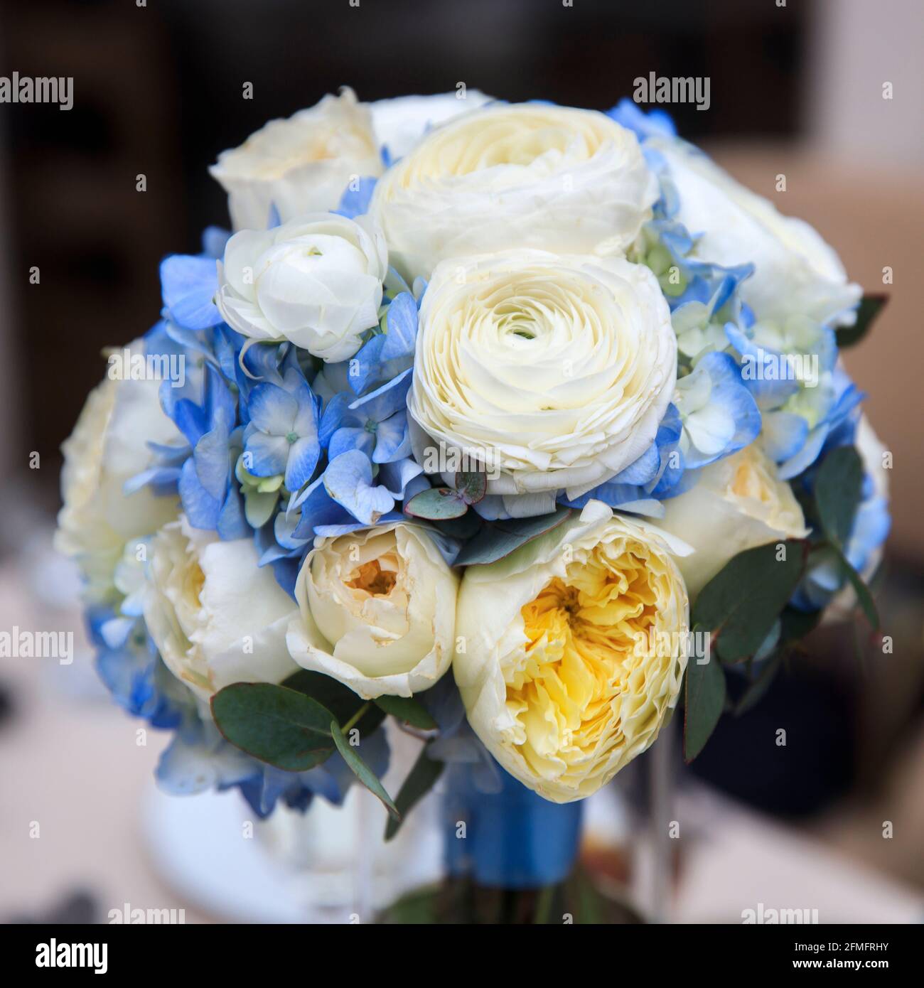 Blue Hydrangea And Peony Bouquet