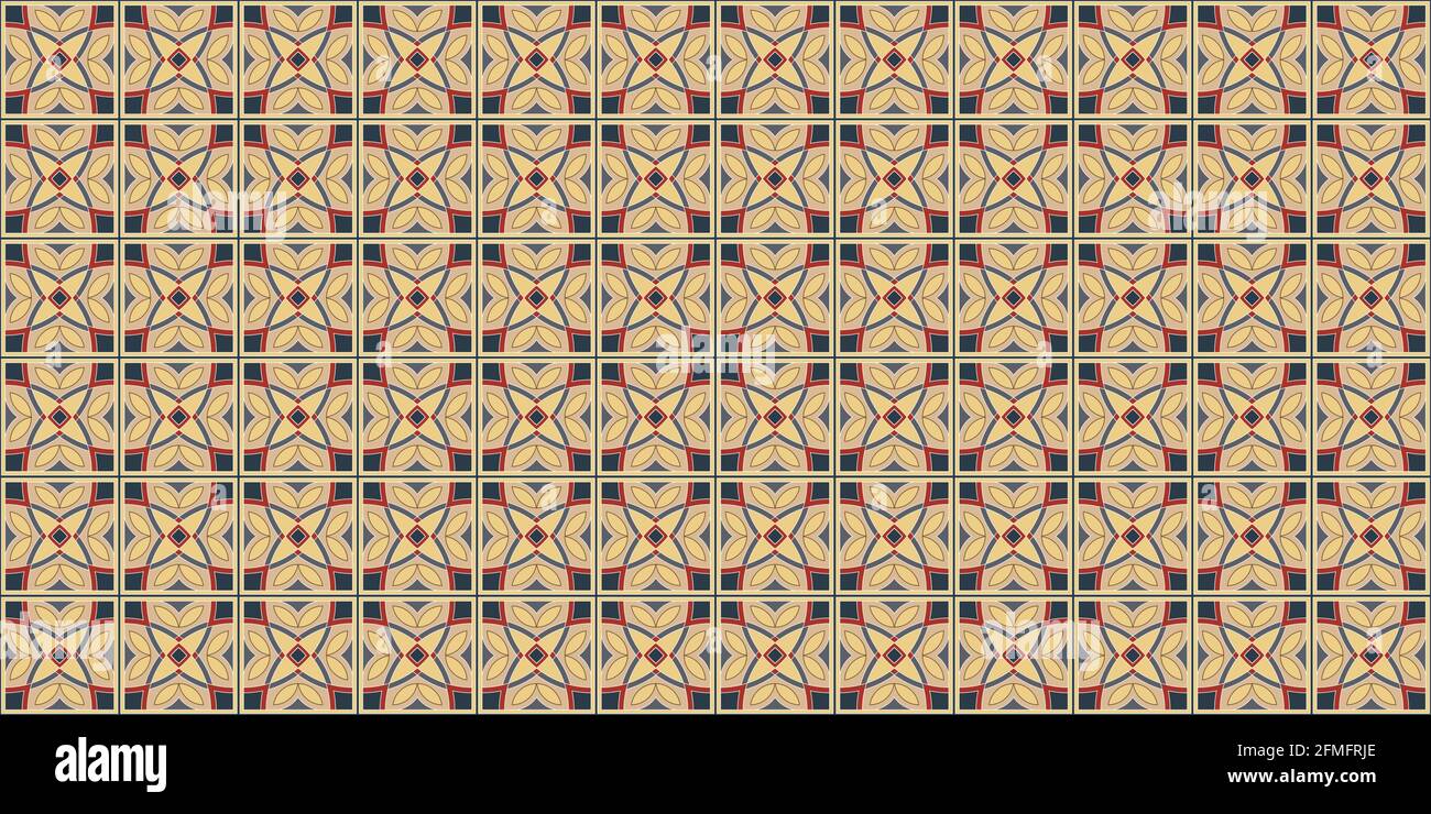 Geometric background square tile with floral ethnic pattern in beige ...