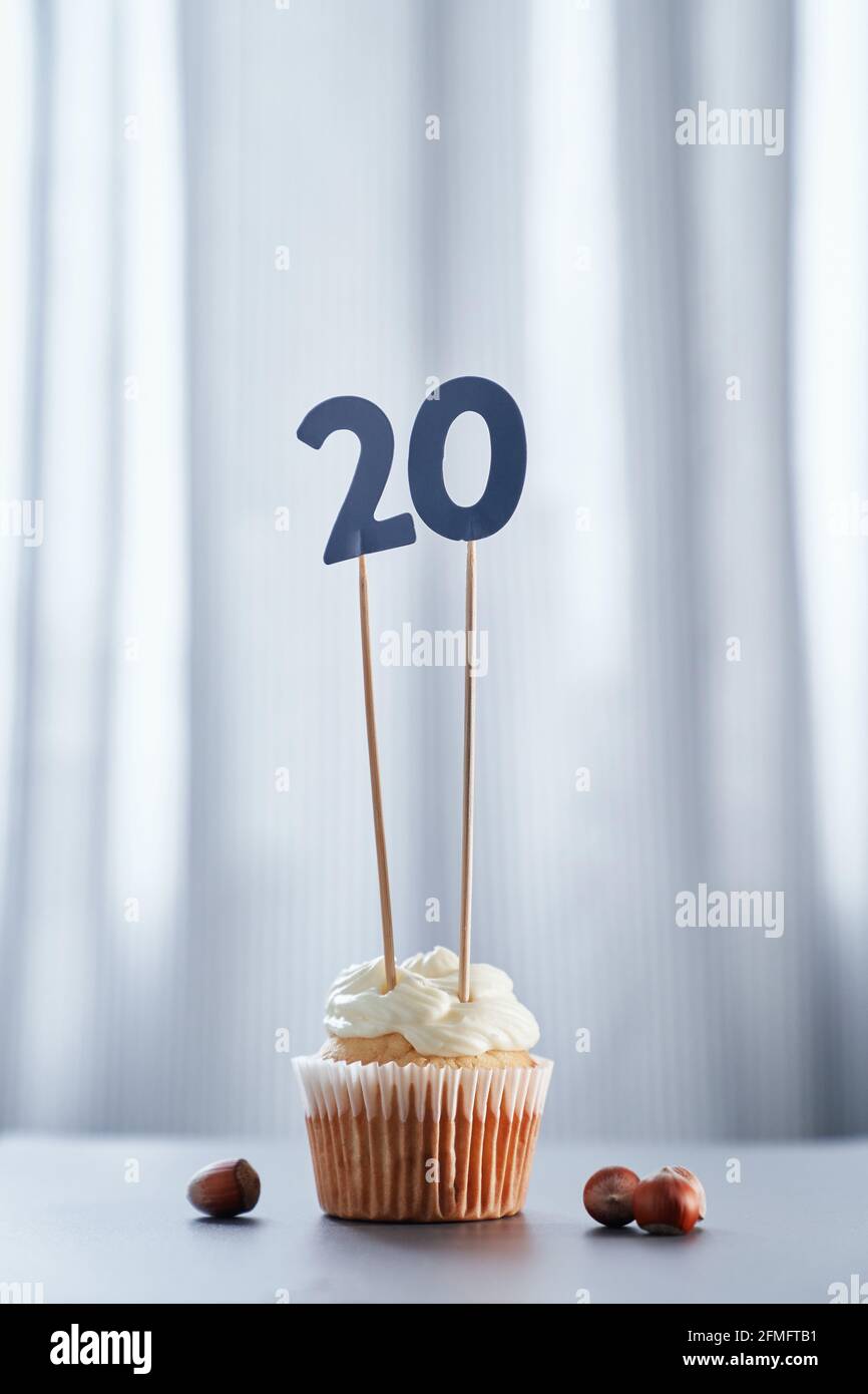 Anniversary or birthday greeting card concept. Tasty homemade vanilla ...