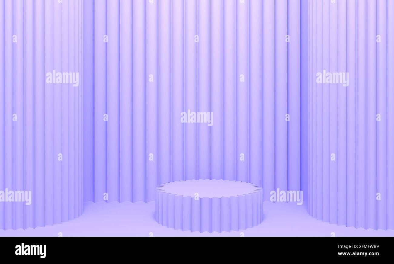 Lilac abstract background with embossed wall, columns and podium. 3d ...
