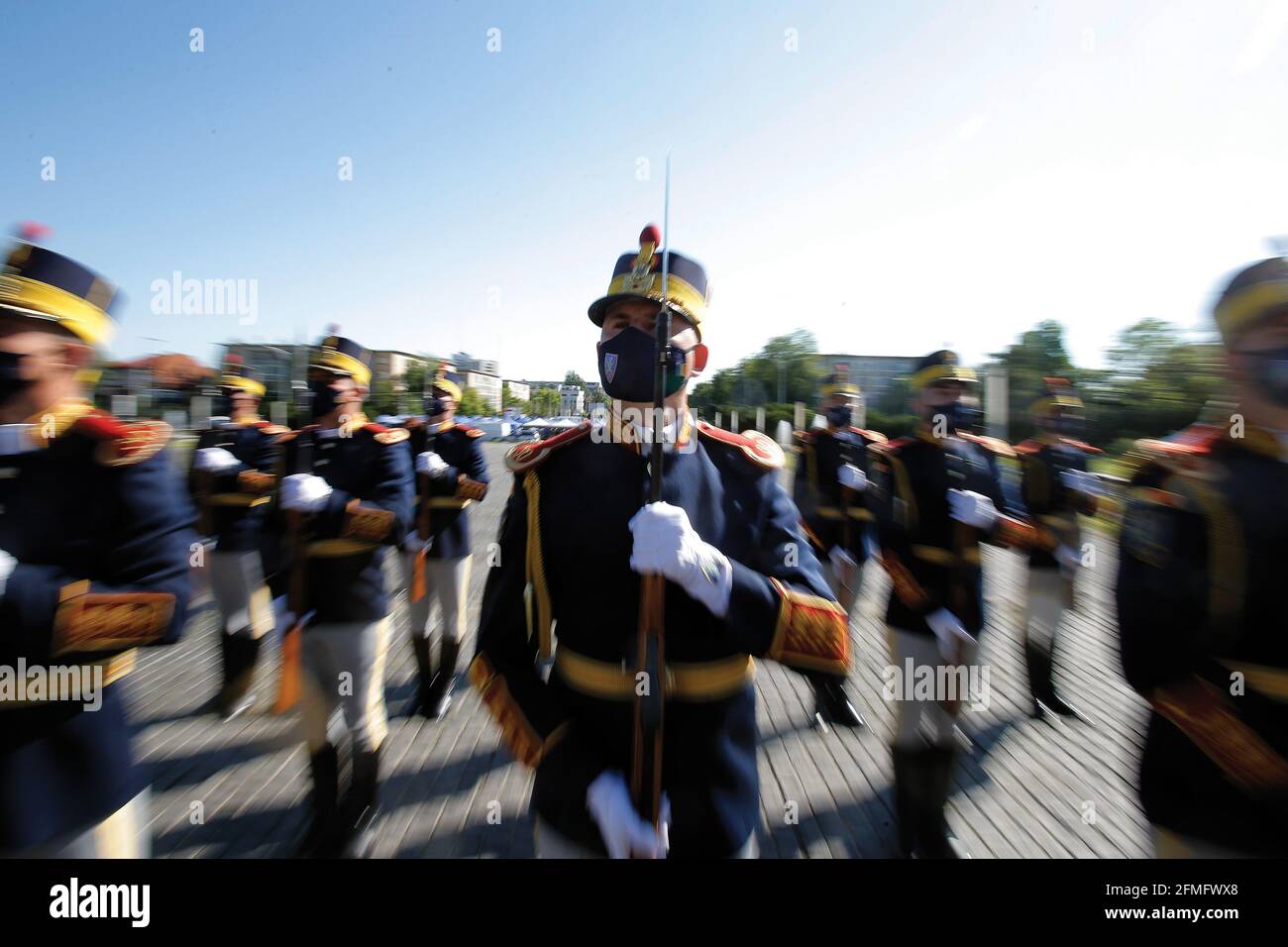 Bucharest, Romania. 9th May, 2021. Romanian soldiers of an honor guard ...