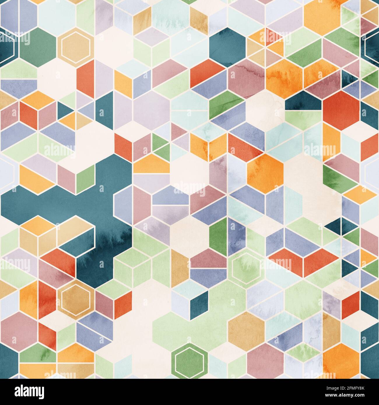 Seamless pattern of hexagons in random colors in watercolor Stock Photo ...