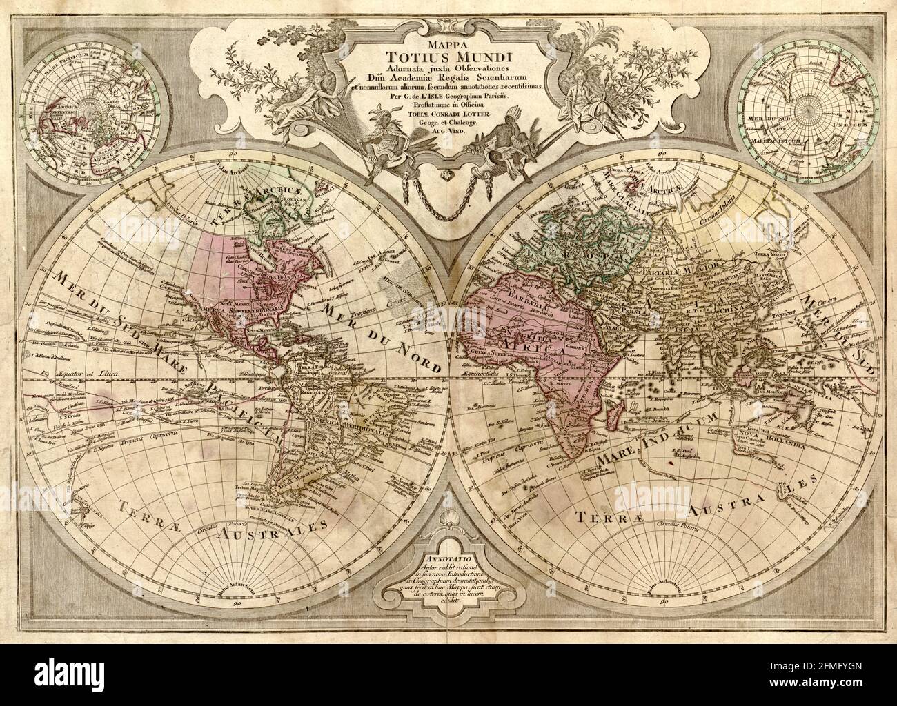 Vintage copper engraved map of the World from 18th century. All maps ...