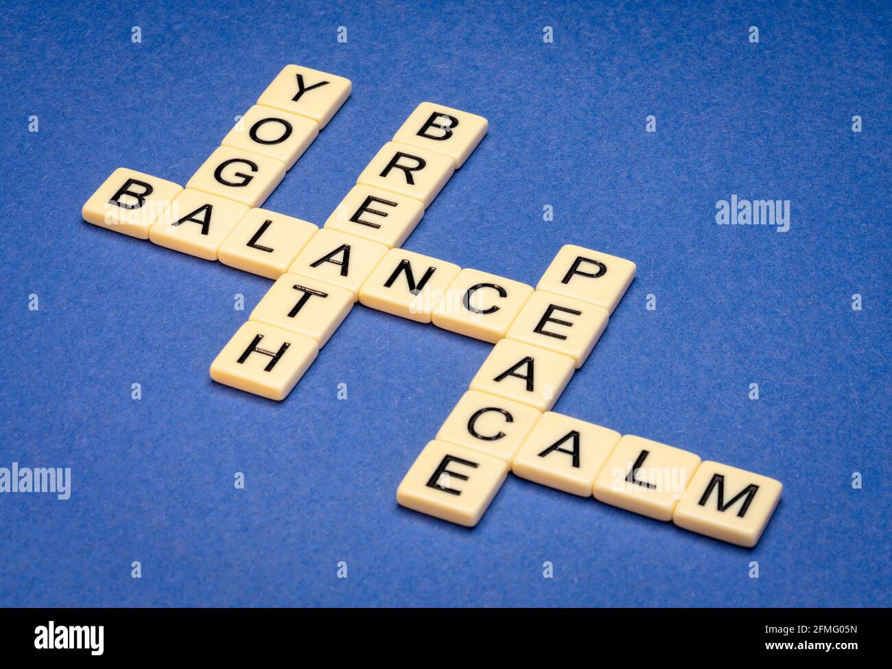 yoga, balance, breath, peace and calm crossword in ivory letter tiles ...