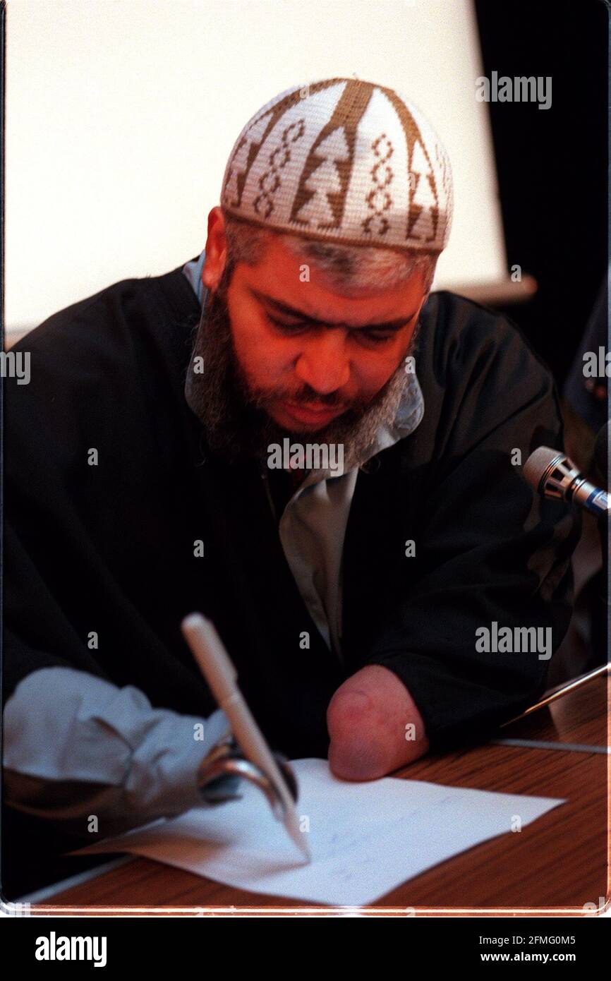 Sheikh Abu Hamza al Masri January 1999at his press conference at the Conway Hall in London Stock ...