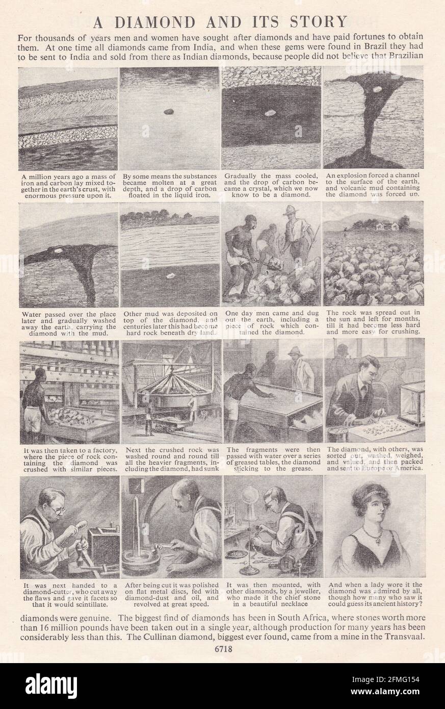 Vintage illustrations of a diamond and its story 1940s Stock Photo - Alamy