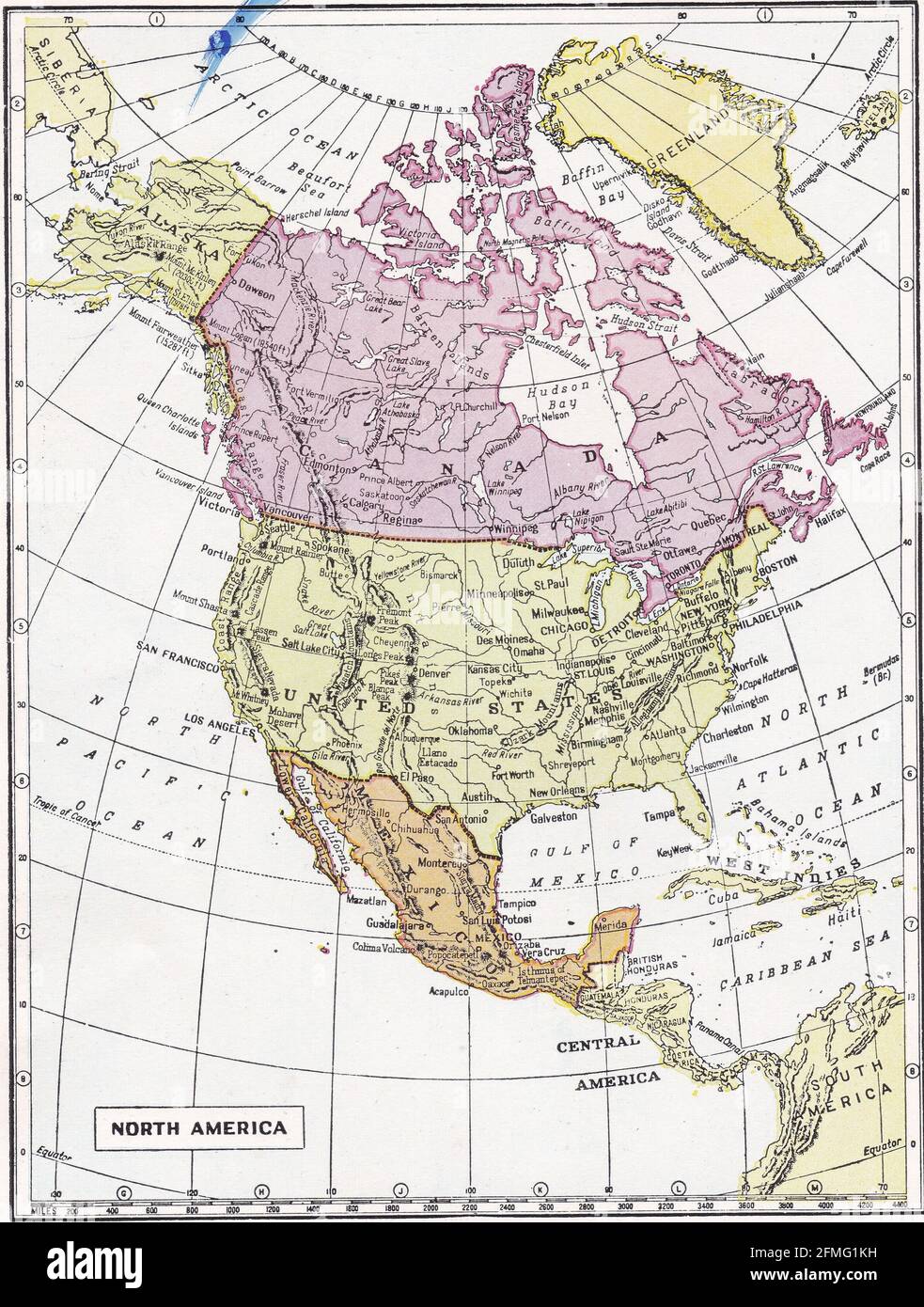 Vintage map of North America 1940s Stock Photo - Alamy