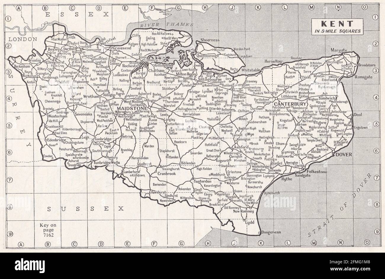 Vintage map of Kent, UK 1930s Stock Photo - Alamy