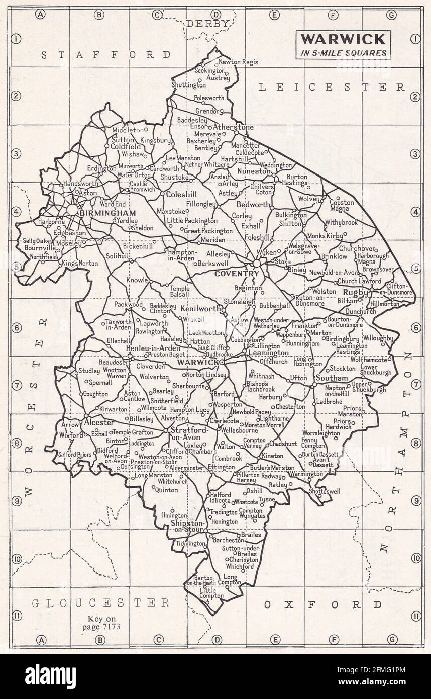 Vintage map of Warwick, UK 1930s Stock Photo - Alamy
