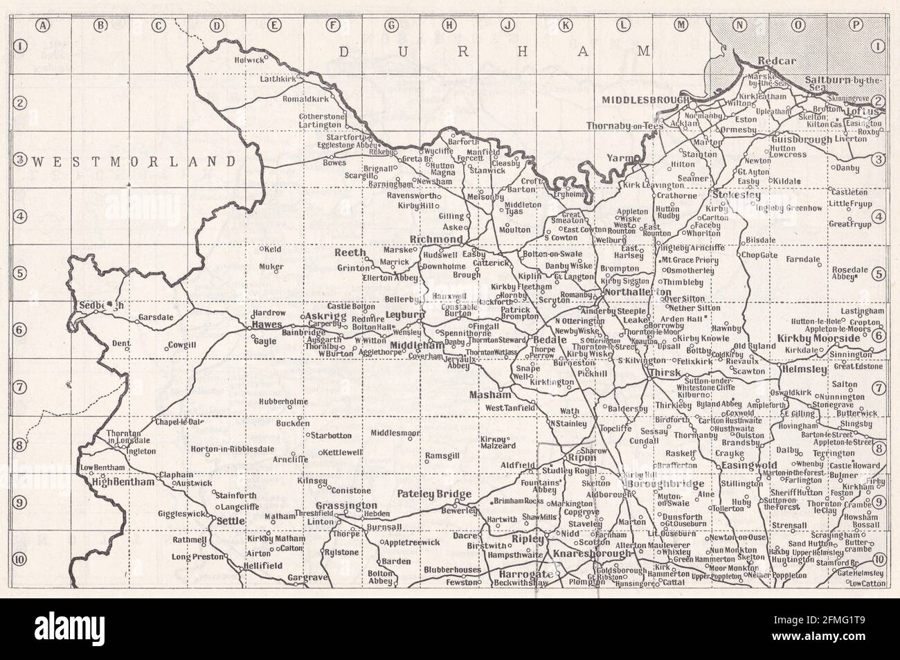 Vintage map of North Yorkshire, UK 1930s Stock Photo - Alamy