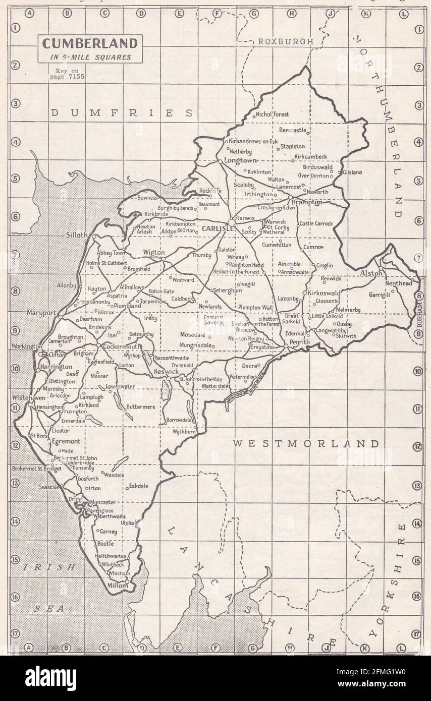 Vintage map of Cumberland, UK 1930s Stock Photo - Alamy