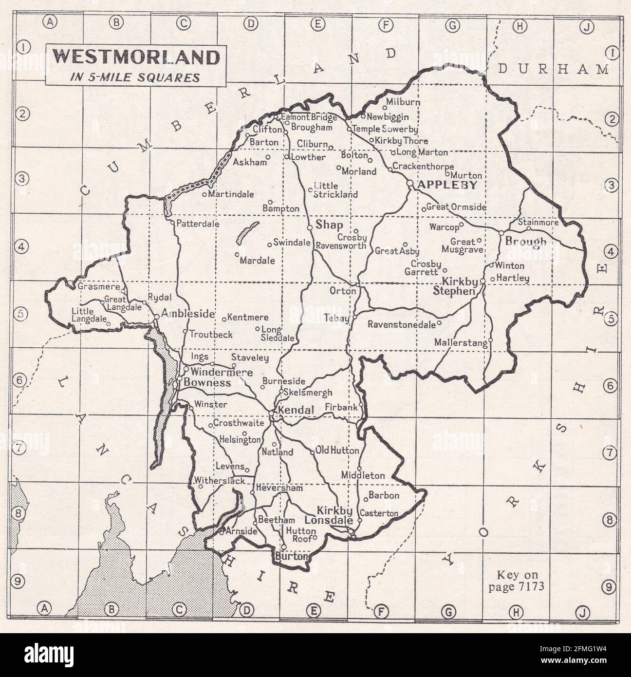 Vintage map of Westmorland, UK 1930s Stock Photo - Alamy