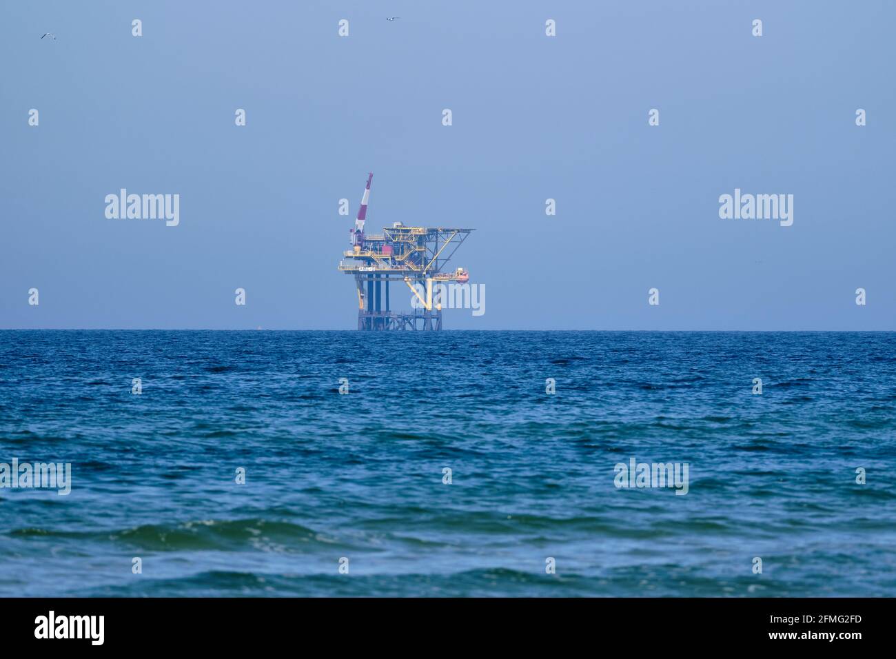 Ameland,Netherlands April 20,2021-NAM, Oil rig, offshore platform with ...