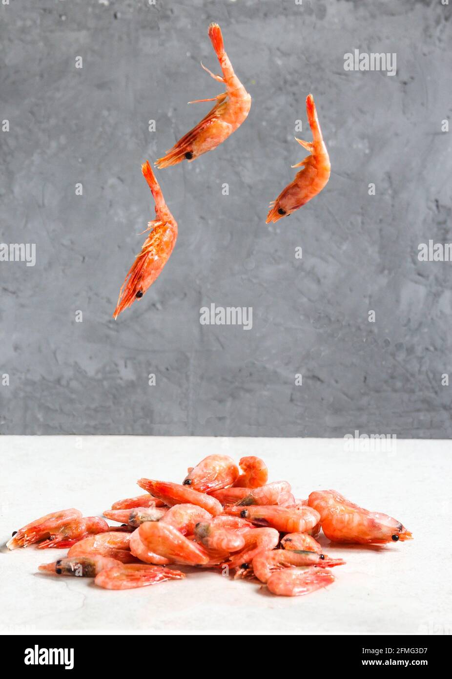 Flying prawns on a dark background. Shrimps are falling in a pile Stock ...