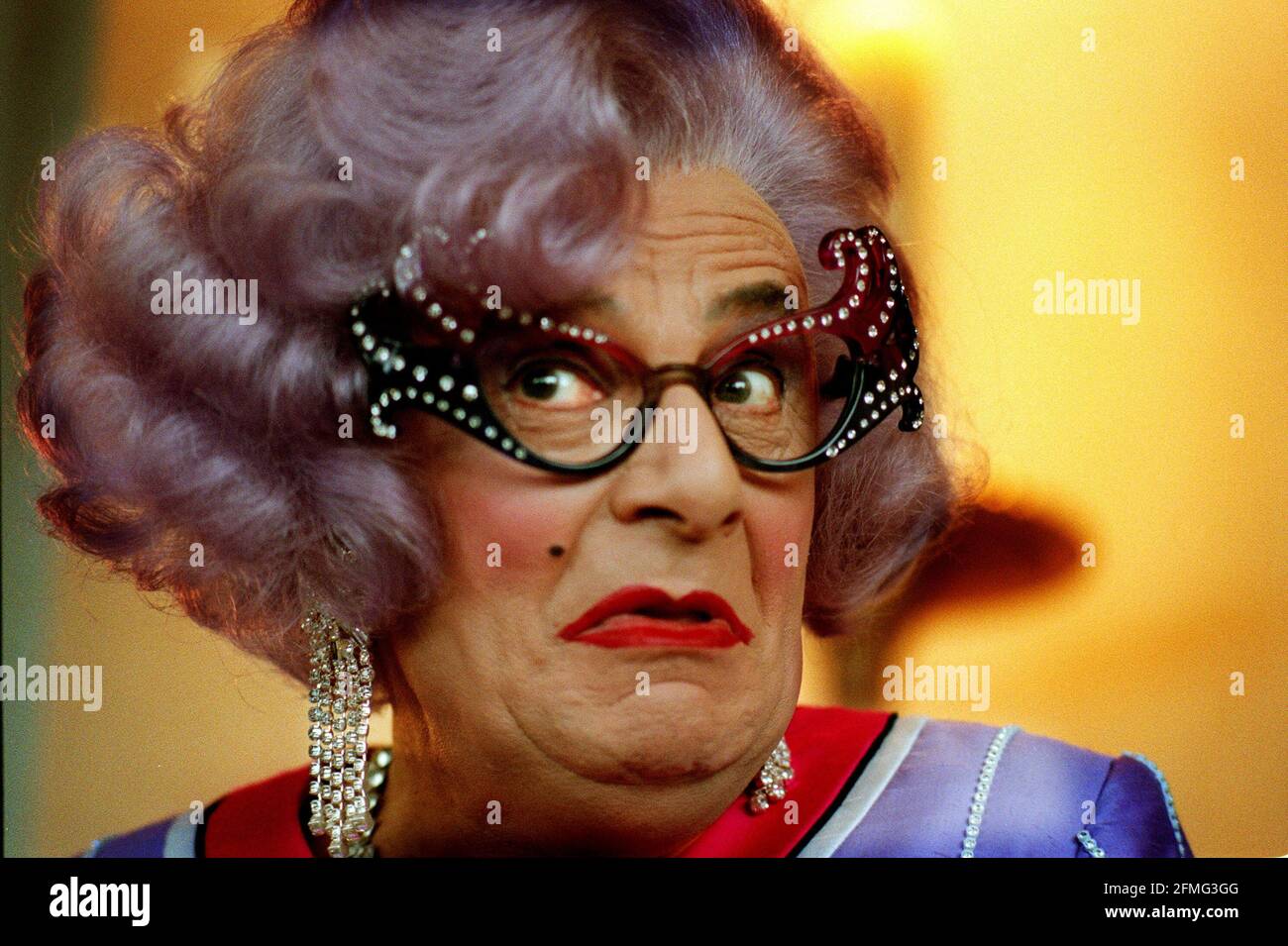 Dame Edna Everage at Lord Archers London flat March 1998 Stock Photo ...
