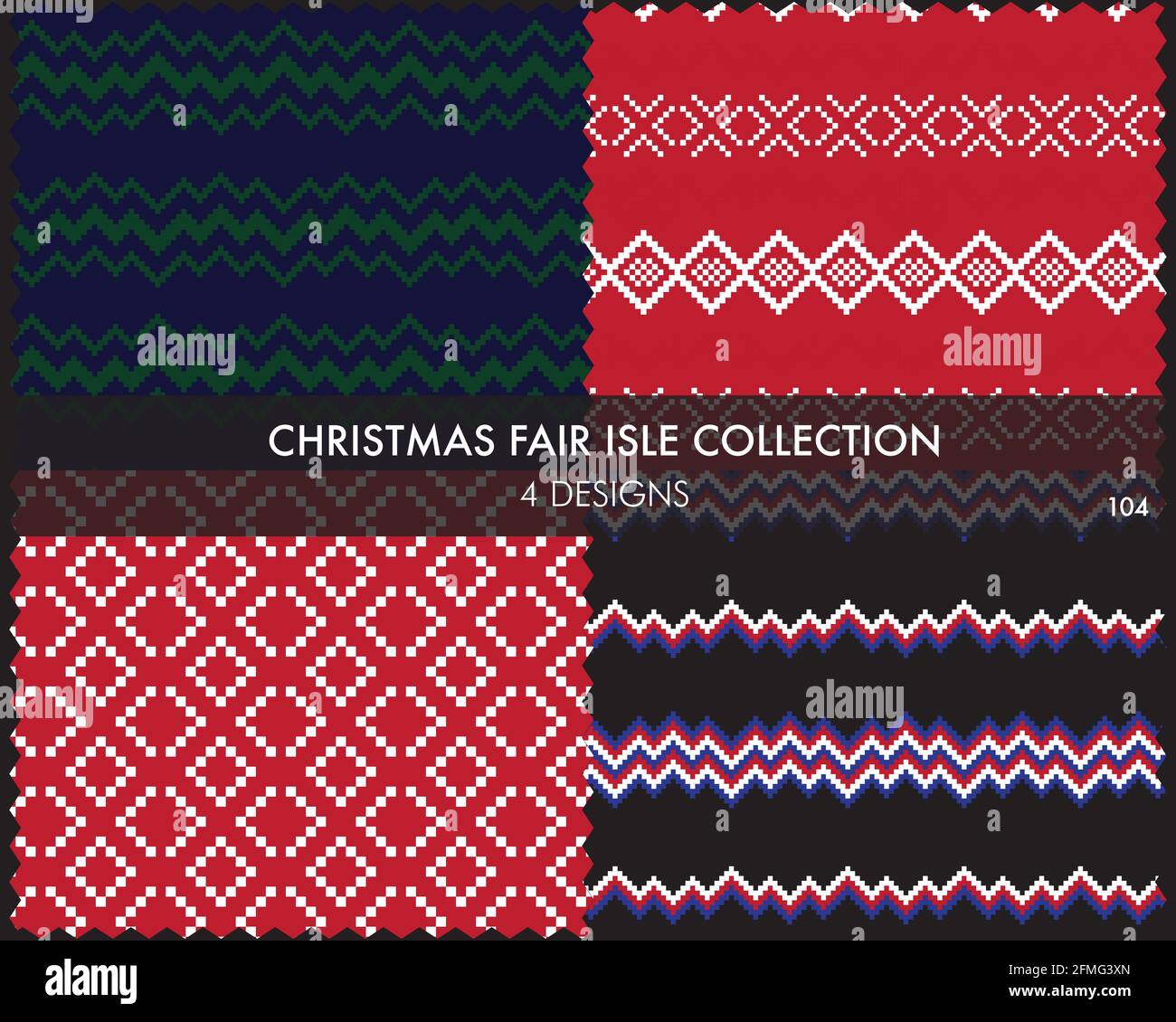Christmas fair isle pattern collection includes 4 design swatches for ...