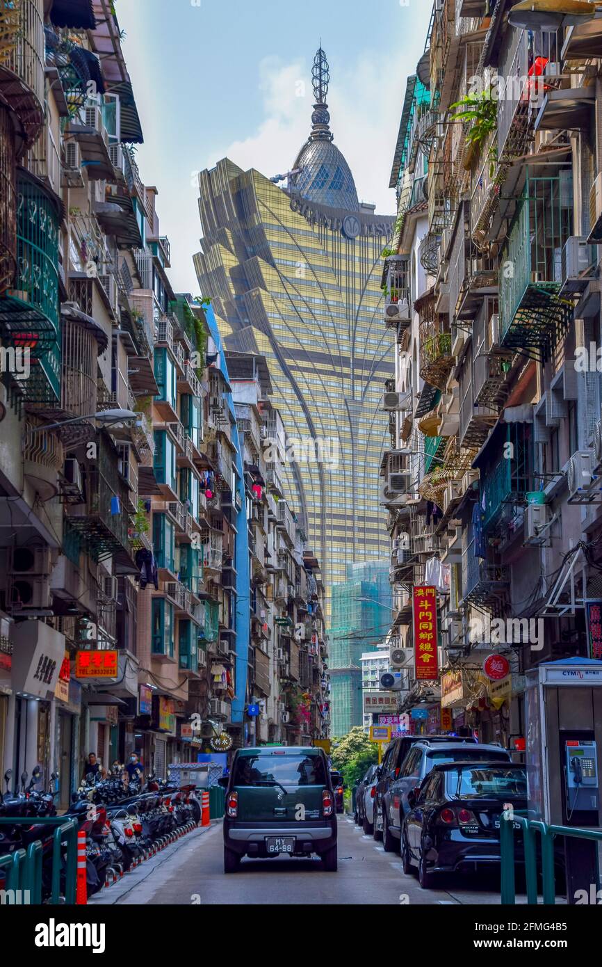 Macao, China - April 2, 2020: View to the urban street with short ...