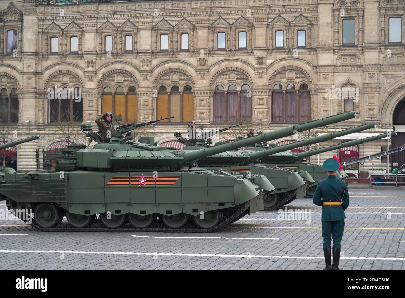 Moscow, Russia. 9th May, 2021. Main battle tanks are seen during the ...