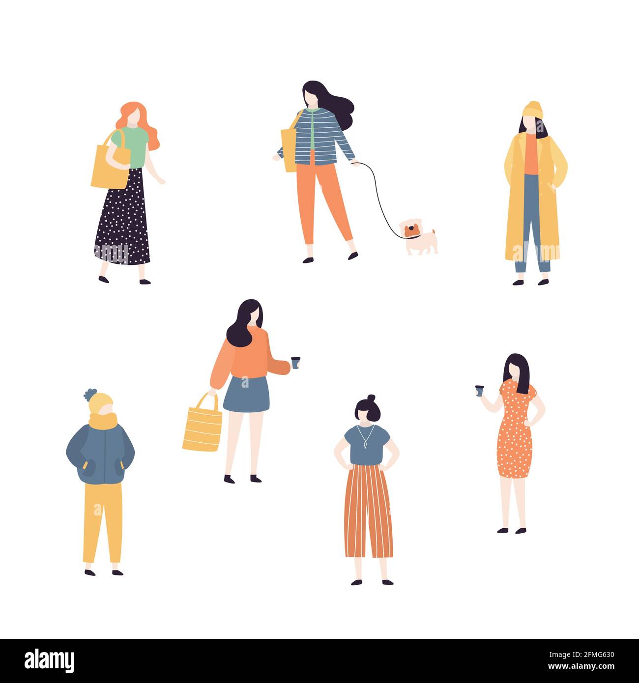 Trendy set of cool girls. Stylish adults in different fashionable ...