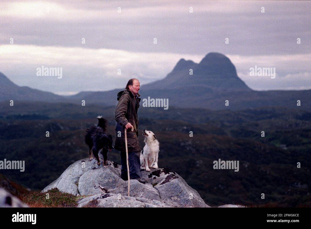 Crofter Alan MacCrae with his dogs surveying the North Assynt Croft The ...