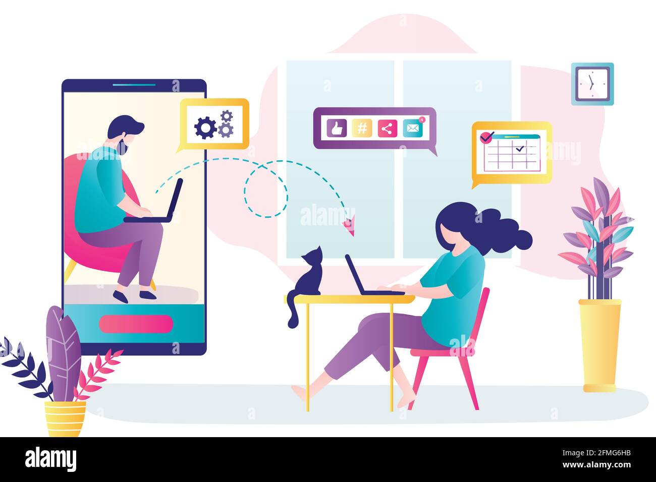 Businesswoman freelancer at home office. Remote work, performance of ...