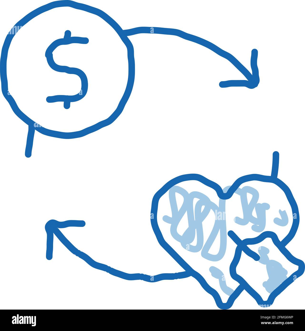 Heart Dollar Coin doodle icon hand drawn illustration Stock Vector ...