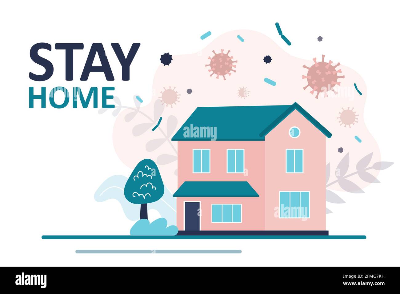 Stay home banner template. Family two-story house. Quarantine or self ...