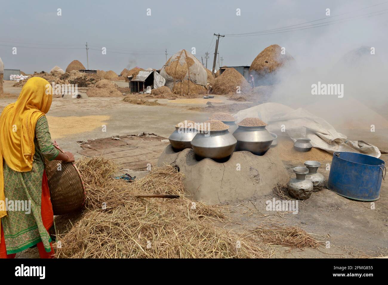 kishoreganj, Bangladesh - May 02, 2021: Bangladeshi farmers boiling of ...