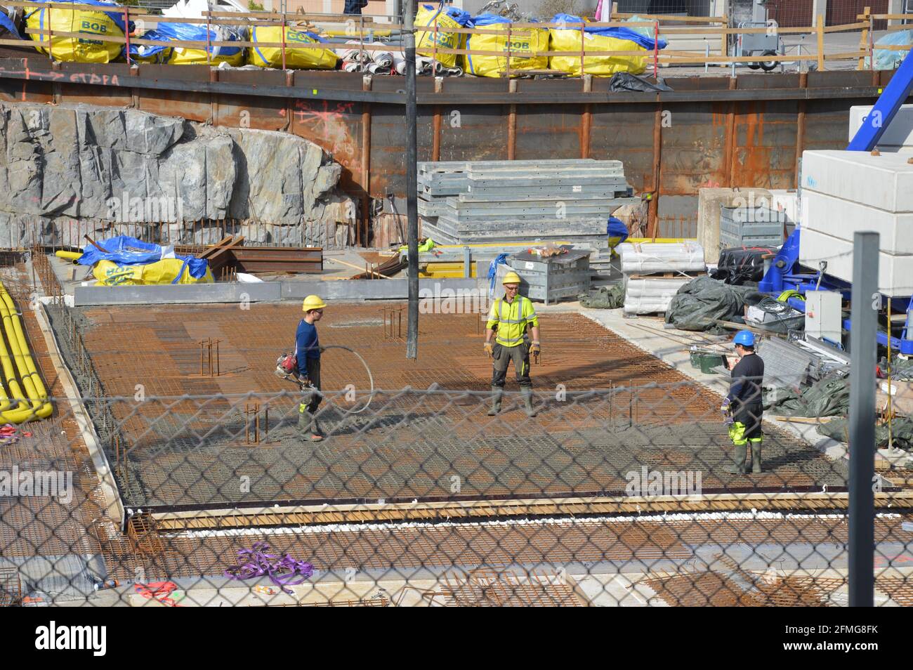 Construction works underway in central Kärrtorp, Stockholm, Sweden ...