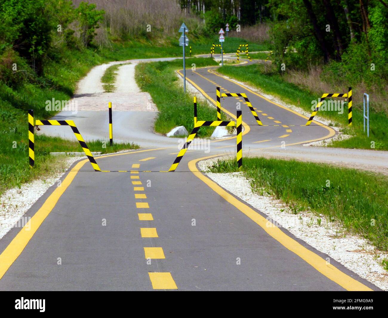 bicycle path. paved asphalt road. diminishing perspective. spring ...