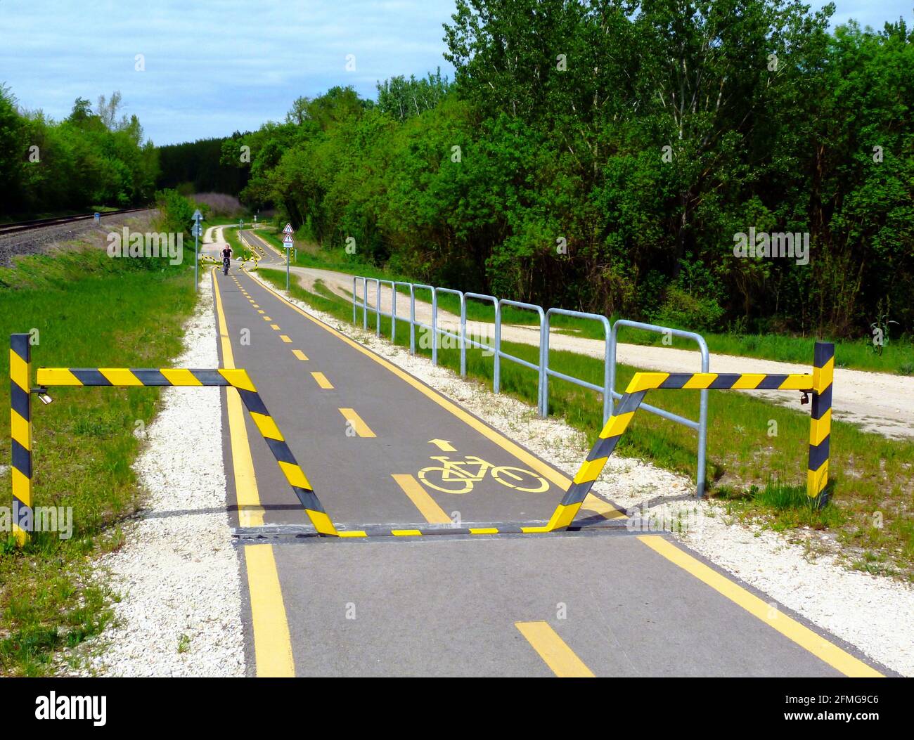 bicycle path. paved asphalt road. diminishing perspective. spring ...