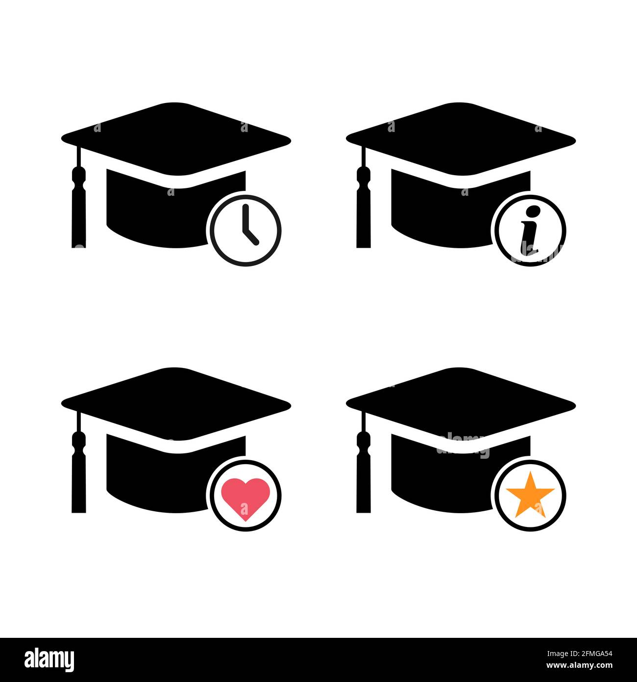 Set of cap, hat symbol isolated on white background. Graduate education ...