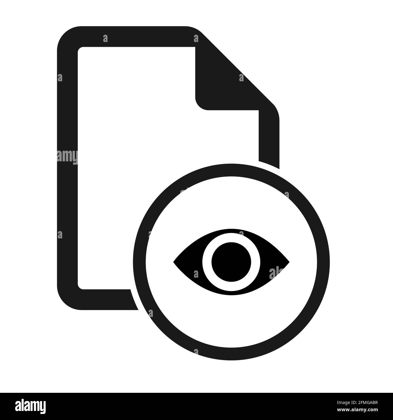 File flat icon with eye isolated on white background. Search document ...