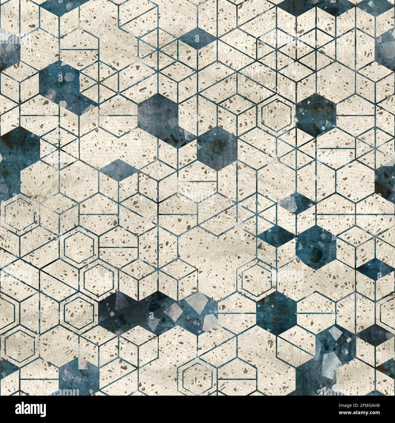 Seamless grungy hexagon pattern isometric geometry net print Stock ...