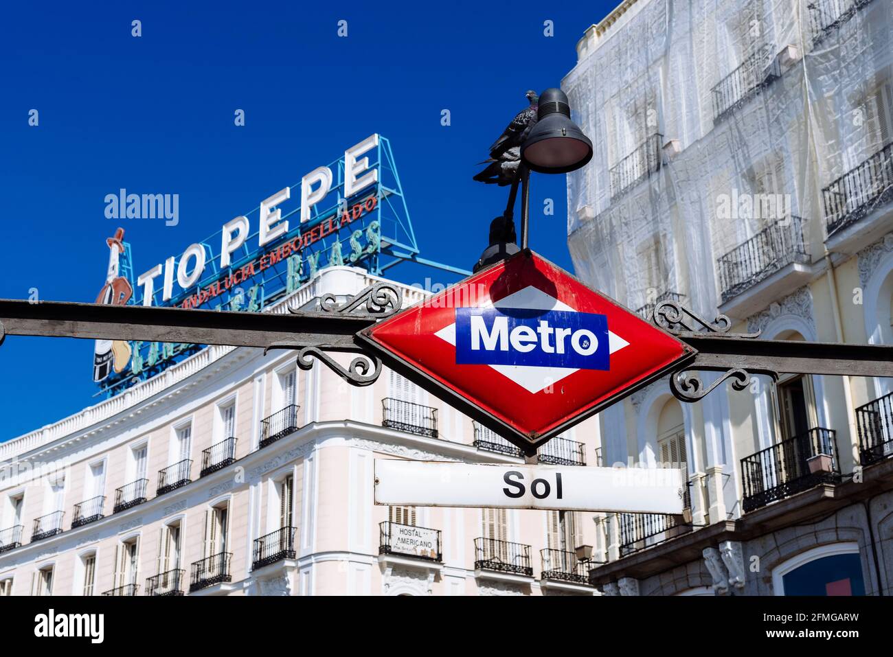 Sol Metro station sign. Underground station in Puerta del Sol on a ...