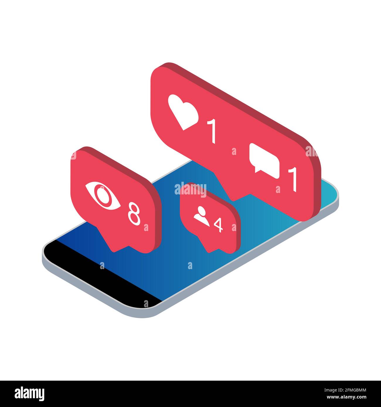 Follower isometric phone notification symbol for application instagram ...