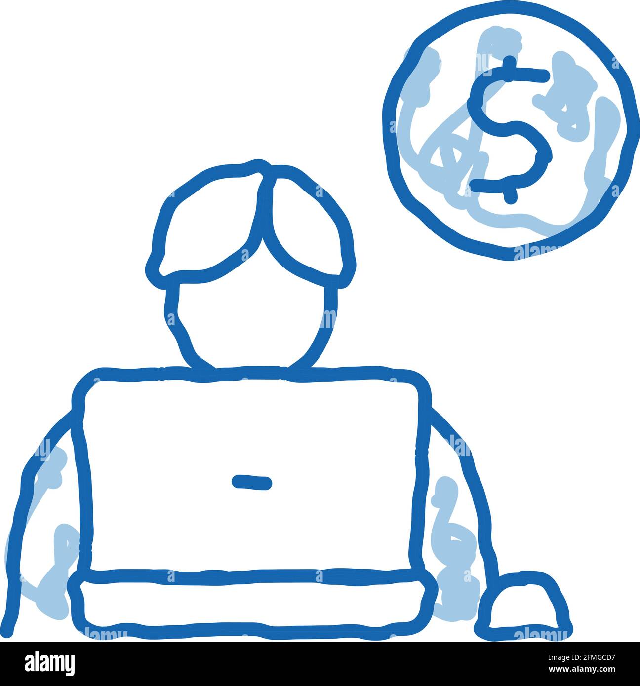 Man Laptop Coin doodle icon hand drawn illustration Stock Vector Image ...